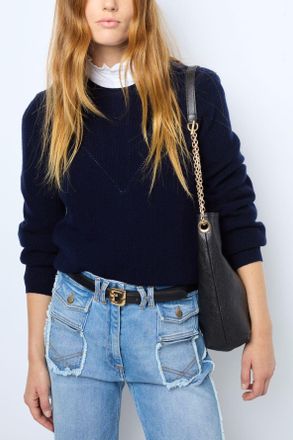 Gerard Darel Pull &agrave; col rond en laine fine - JANINE - Marine