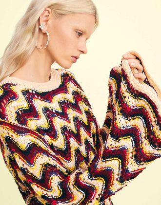 Desigual H&auml;kelpullover mit buntem Zickzack-Muster-Gr&uuml;n
