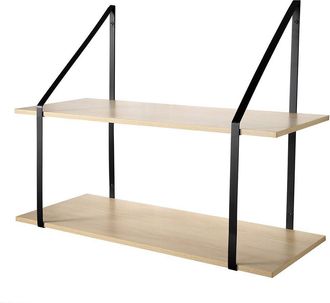 Calicosy Wandregal mit 2 tiefen Regalböden - Eichenholzoptik - Spanplatten - Metallträger - Regal zur Wandmontage - Wohnzimmer, Schlafzimmer - Industrial Desig