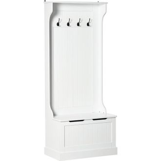 HOMCOM Meuble dentr&eacute;e - HOMCOM - 4 en 1 - banc de rangement et 4 crochets doubles - MDF - 71,5 x 39,5 x 170 cm - blanc