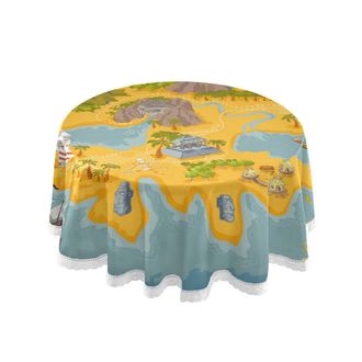 Mnsruu Runde Tischdecke, Pirateninsel, dekorative Tischdecke f&uuml;r runde Tischdecke, Abendessen, Partys