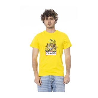 Cavalli Homme, Tops, Jaune, Taille: S T-shirt Jaune avec Logo Manches Courtes Col Rond