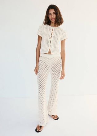 Mango Pantalon maille ajour&eacute;e &eacute;cru - Femme - XS - MANGO