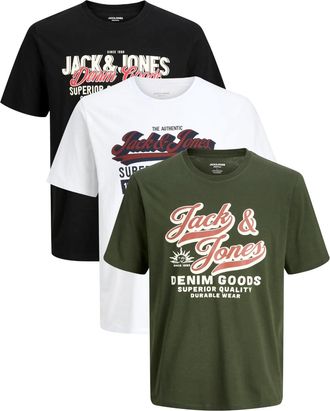 Jack & Jones Herren 3er-Set T-Shirts aus Baumwolle (Regular Fit Mix 25, 535 DuffelB. / CloudD. / Black XXL)