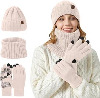 Generic Ensemble tricoté élégant pour hiver composé décharpe et bonnet sans manches accessoire chaud et durable design décontracté adapté aux intempéries (One