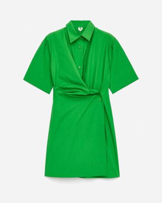 Arket Wickel-Hemdblusenkleid -Gr&uuml;n