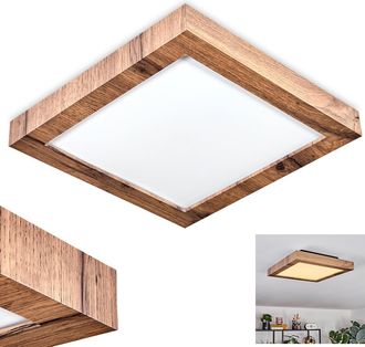 HOFSTEIN LED Deckenleuchte Salmi, Deckenpanel aus Metall/Kunststoff/MDF in Schwarz/Holzoptik/Weiß, flache Leuchte im modernen skandinavischen Design, Höhe 6,5 