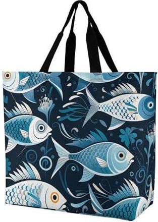 Generic Imprim&eacute; De Poisson De Dessin Anim&eacute; Sac Courses L&eacute;ger Tote Bag Grand Sac Fourre Tout Pour Travail Shopping Gym