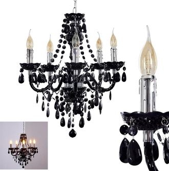 HOFSTEIN Kronleuchter aus Metall in Schwarz/Chrom, Hängelampe 5-flammig, 5 x E14, klassische Pendelleuchte mit Zierkristallen, Vintage/Retro Design, ohne Leuch