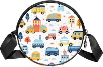 Generic Sac &agrave; bandouli&egrave;re rond pour femme, motif voiture de dessin anim&eacute;, sac &agrave; dos avec fermeture &eacute;clair, bretelles r&eacute;glables, sac &agrave; main rond d&eacute;contract&eacute; po