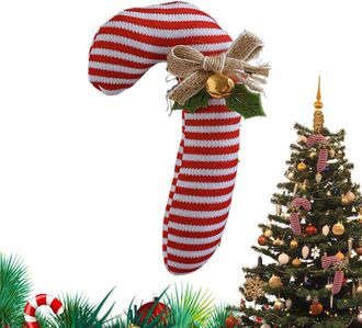 Generic Zuckerstangen Weihnachtsschmuck - Weihnachtsbaum Deko Zuckerstangen Anh&auml;nger, Rot-wei&szlig;e Stoffdeko Mit Gl&ouml;ckchen Und Schleife, S&uuml;&szlig;e Weihnachtsdekoratio