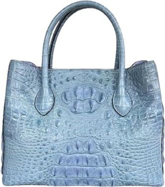 Generic Sac cabas pour femme en cuir de crocodile v&eacute;ritable, bleu ciel, Corful. Sac &agrave; main bandouli&egrave;re simple en cuir dalligator v&eacute;ritable