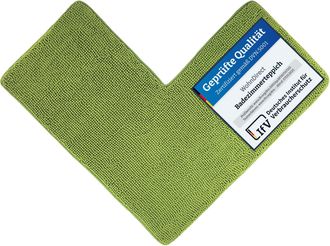 WohnDirect Badematte L-Form Eckdusche Gr&uuml;n - Eck-Badvorleger (Schenkelma&szlig; 100x100 cm) - Weicher Hochflor Teppich ums Eck, 50cm Breite (Versand aus DE)