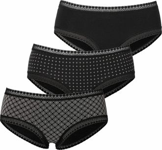 Lascana Damen Panty mit grafischer Spitze an Taillen- und Beinabschl&uuml;ssen, Allover Bedruckt und Uni in Einer Packung