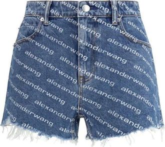 Alexander Wang Femme, Shorts, Bleu, Taille: W27 Shorts en Denim avec Logo Contrastant