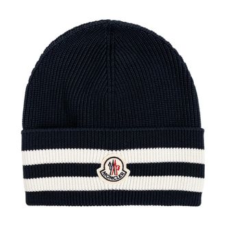 Moncler Homme, Accessoires, Bleu, Taille: ONE Size Logo Beanie