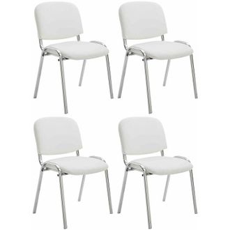 Clp Lot de 4 Chaises de visiteur Ken en similicuir et pieds en métal chromé Blanc