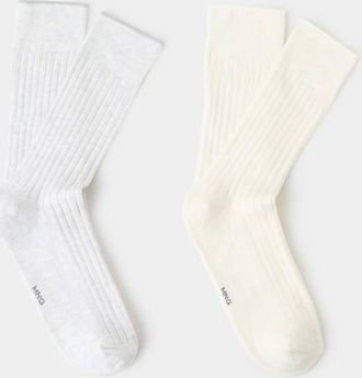 Mango Lot 2 paires de chaussettes c&ocirc;tel&eacute;es coton &eacute;cru - Homme - 40-42 - MANGO MAN