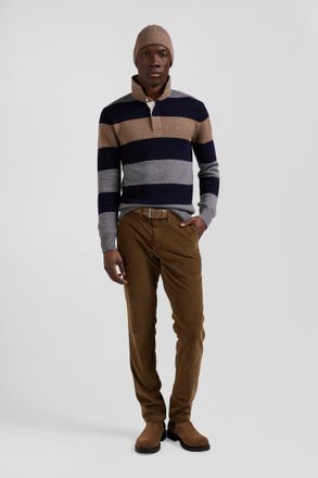 Eden Park Pantalon Chino En Coton Velours Stretch Camel Coupe Regular