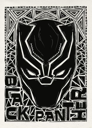 Komar Wandbild- Marvel Black Panther Lino-Cut Helmet - Gr&ouml;&szlig;e 50 x 70 cm - Poster, Kinderzimmer, Dekoration - gerollt ohne Rahmen