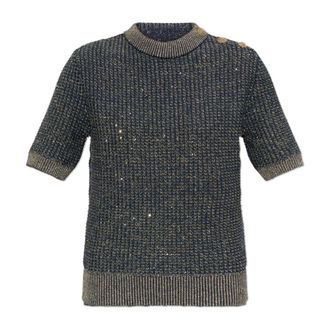 Balmain Lurex-Garn und schimmernde Pailletten-Top - - Knitwear - Damen - Blau - 2XS