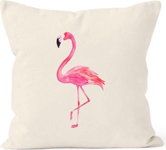 Autiga Kissenbezug Flamingo Kissen-H&uuml;lle Deko-Kissen 40x40 Baumwolle Natur Pullover