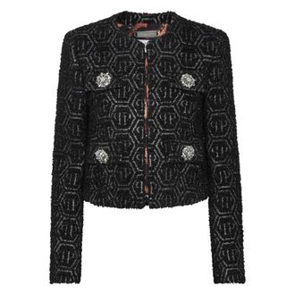 Philipp Plein Tweed Jacke Monogram - - Jackets - Damen - Schwarzk - L