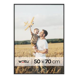 Woltu Bilderrahmen 50x70 cm, Fotorahmen Schwarz, Aluminium, mit Passepartout, zum vertikalen oder horizontalen Aufh&auml;ngen/Aufstellen, f&uuml;r Fotos, Bilder