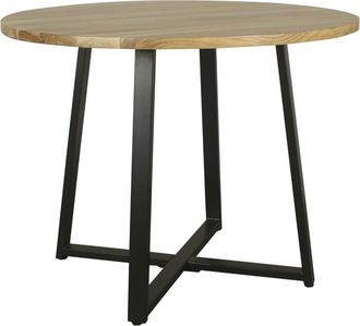 Byliving Esstisch Arrow/Rund/Tischplatte Massivholz Akazie Natur/Gestell Metall schwarz/Küchentisch/Echtholz/D 100, H 77 cm