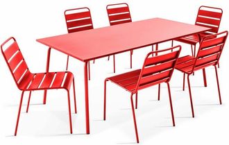 Oviala Oviala - Ensemble table de jardin et 6 chaises en m&eacute;tal rouge - Palavas