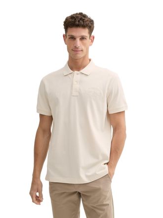 Tom Tailor Herren Basic Piqu&eacute; Poloshirt mit Logo-Print,27469 - Smooth Light Sand, L