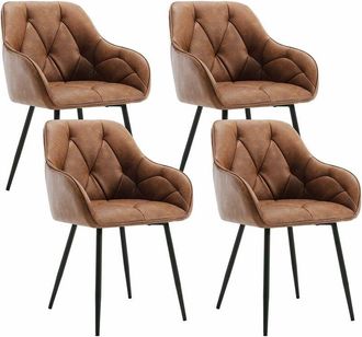 Woltu Chaise de Salle &agrave; Manger en Simili Cuir Vintage, Pieds en M&eacute;tal, Chaise de Cuisine avec Dossier, Accoudoirs, Chaise pour Salon, Bureau, Coiffeuse
