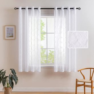 Miulee Voile Marokko Vorhang Gardinen Sheer mit Ösen Transparente Optik Vorhänge Ösenschal Wohnzimmer Fensterschal Luftig Lichtdurchlässig Dekoschal für Schl