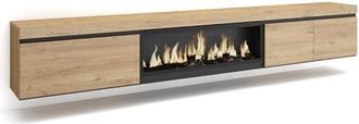 Skraut Home | TV-Schrank, Lowboard | f&uuml;r Wohnzimmer und Esszimmer | 288x45x35 cm | F&uuml;r gro&szlig;formatiges TV | Elektrokamin XXL | H&auml;ngend | Moderner Stil | Eiche