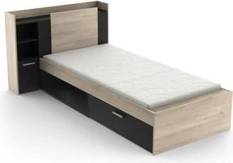 Demeyere Calicosy - Lit enfant life - 90x190/200 - Rangements - Décor Chene et noir - demeyere - Fabriqué en France