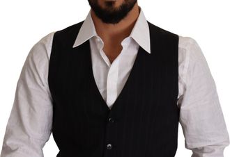 Dolce & Gabbana Mens Blue Striped Wool Stretch Waistcoat Vest Virgin Clothing