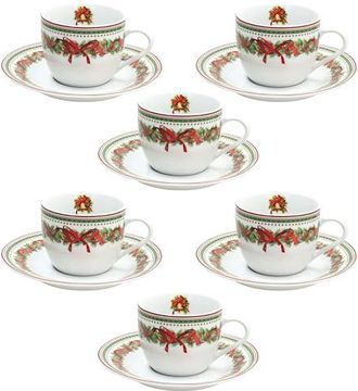 Tognana Set mit 6 Teetassen mit Untertasse 220 cc Christmas Eve, Porzellan, Mehrfarbig