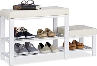 Relaxdays weiß Schuhbank mit Hocker, gemütliche Sitzpolster, Schuhablage 2 Ebenen, Kinder, HBT: 50 x 90,5 x 30,5 cm, 10023312_49
