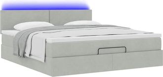 vidaXL Ottoman-Bett mit Matratze & LEDs Hellgrau 160x200 cm Samt vidaXL