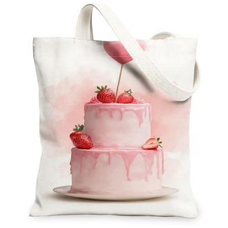 Generic Sacs fourre-tout en toile motif g&acirc;teau de p&ecirc;che, sacs d&eacute;picerie r&eacute;utilisables, vintage l&eacute;gers et lavables avec bandouli&egrave;re, p&ecirc;che, 13x15 Inch