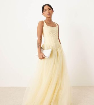 Lace & Beads Petite Robe corset longue avec taille basse - Citron-Jaune