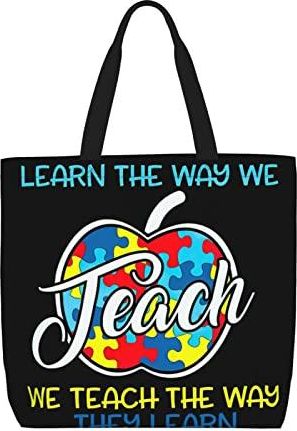 Generic Sac Fourre-Tout Mois De Sensibilisation &Agrave; LAutisme : Enseignant En &Eacute;ducation Sp&eacute;cialis&eacute;e Essentiel Sac &Agrave; Provisions De Grande Capacit&eacute; Avec Poign&eacute;es S