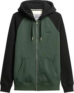 Superdry Essential Baseball Sweat &agrave; capuche zipp&eacute; pour homme, Vert for&ecirc;t fonc&eacute; chin&eacute;/noir, S
