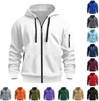 Generic Sweat à capuche zippé à manches longues pour homme Grande taille décontracté léger et confortable avec poches zippées et cordon de serrage, A03 Blanc,