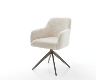 DELIFE Drehstuhl Greg-Flex Pl&uuml;sch Creme-Wei&szlig; Kreuzgestell breit Effektfinish Titan 360&deg; drehbar Wippfunktion Taschenfederkern, Esszimmerst&uuml;hle