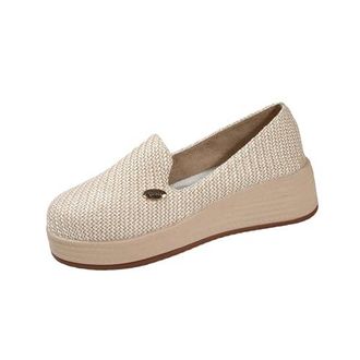 Generic Chaussures compensées à enfiler pour femme - Couleur unie - Semelle épaisse - Respirantes - Confortables - Pour le travail et le shopping, beige, 37.5