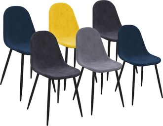 IDMarket Set Di 6 Sedie Dali In Velluto Misto Blu, Grigio Scuro, Grigio Chiaro E Giallo