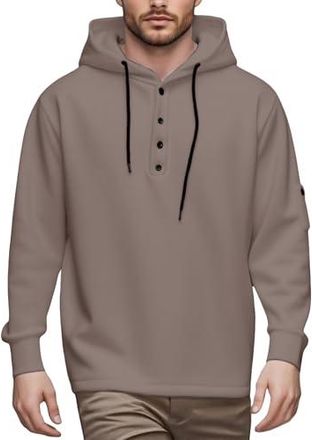 Generic Lightweigh Sweat &agrave; capuche uni pour homme 2026 Printemps 2026 Pull fin &agrave; quart de bouton avec sweat-shirt &agrave; manches longues et &eacute;paules tombantes Haut 