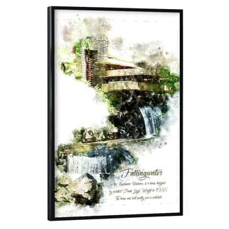 artboxONE Poster mit schwarzem Rahmen 30x20 cm Natur Fallingwater Hochformat Aquarell - Bild frank Lloyd Wright