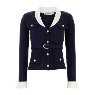 Self Portrait Femme, Pulls, Bleu, Taille: 40 FR Knit Cardigan